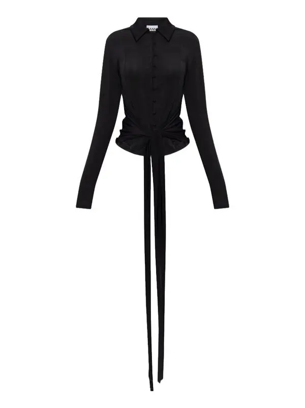 GANNI Draped Shirt With Lapel Collar - Black
