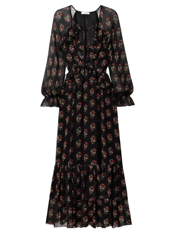 DÔEN Long Sleeve Ruffled Maxi Dress - Black