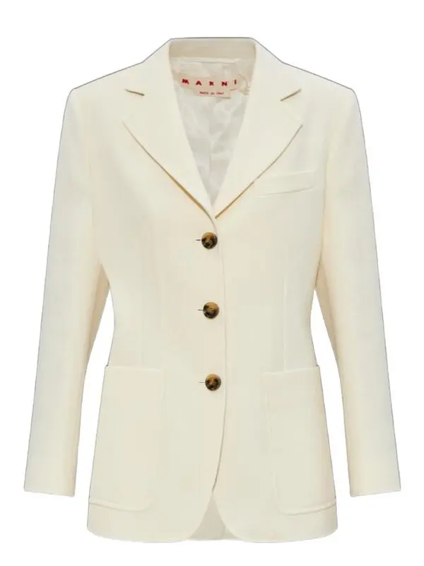Marni Collared Button-up Blazer With Marble-patterned Buttons - Cream