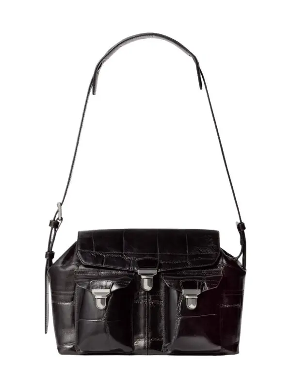 LEMAIRE Medium Gear Croco-embossed Flap Messenger Bag - Espresso
