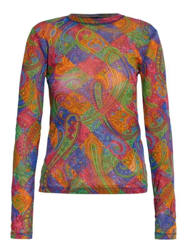 Etro Geometric Paisley Motif Tulle Top - Multicolor