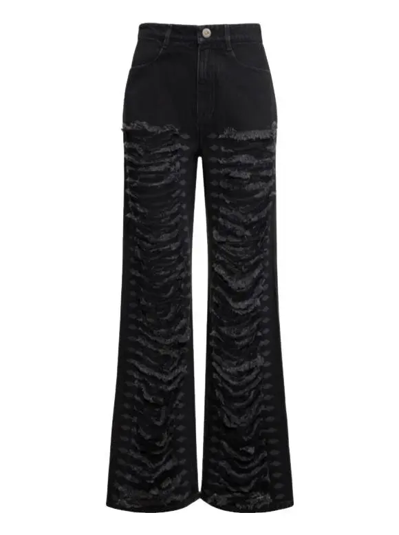 DION LEE Distressed Wide Leg Trousers - Black