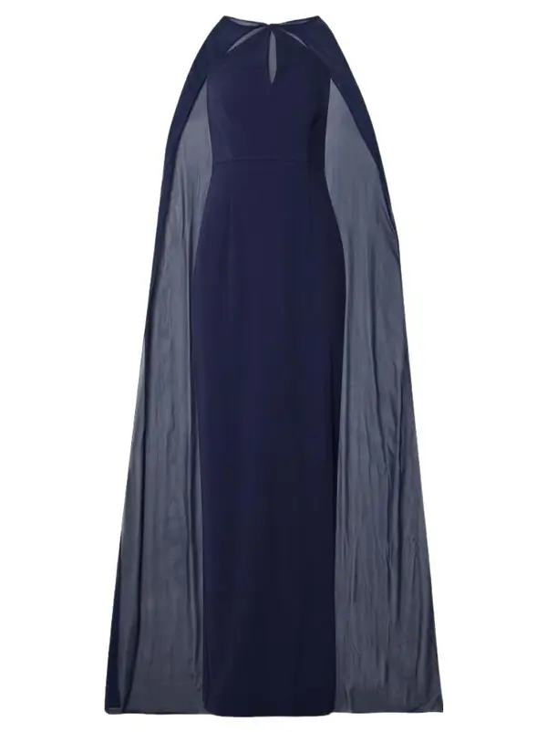 Roland Mouret Cape-effect Silk Chiffon-trimmed Crepe Gown - Navy