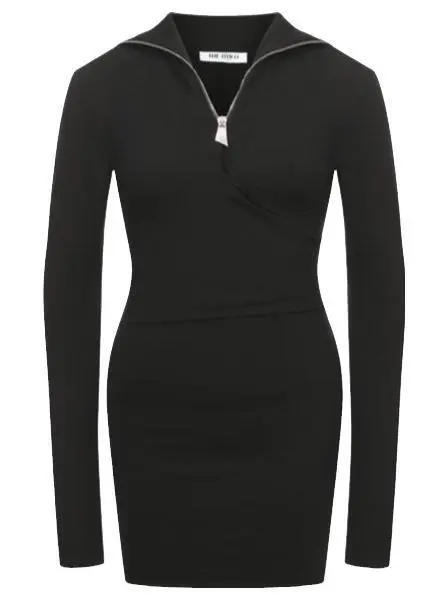 Attico Asymmetrical Pleated Mini Dress With Stand-up Collar - Black