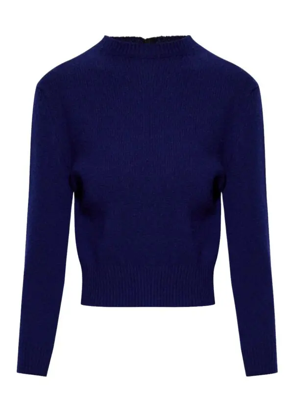 JIL SANDER Cropped Knitted Sweater With Back Cutout - Blue