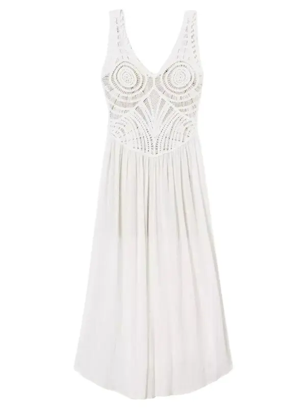 TWINSET Crochet-knit Maxi Dress With V-neck And Side Slits - White