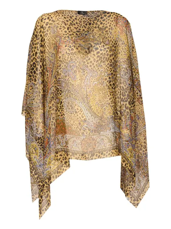 Etro Paisley Printed Draped Poncho - Nude