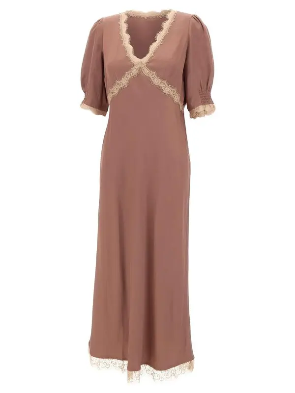 Rixo Annina Lace-trim Midi Dress - Mocha Brown
