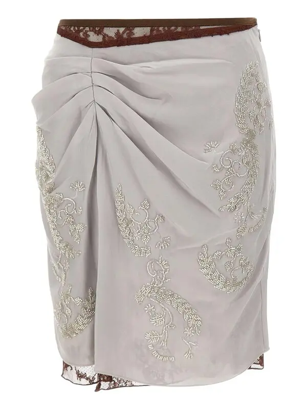JACQUES WEI Embroidered Midi Skirt - Gray