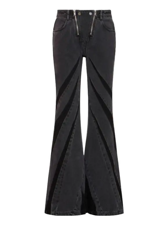 DION LEE Flared Zip Low Rise Denim Jeans - Black