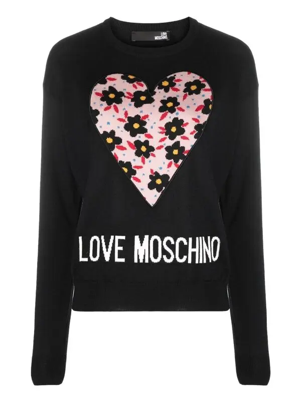 Moschino Floral Heart Print Knitted Pullover - Black