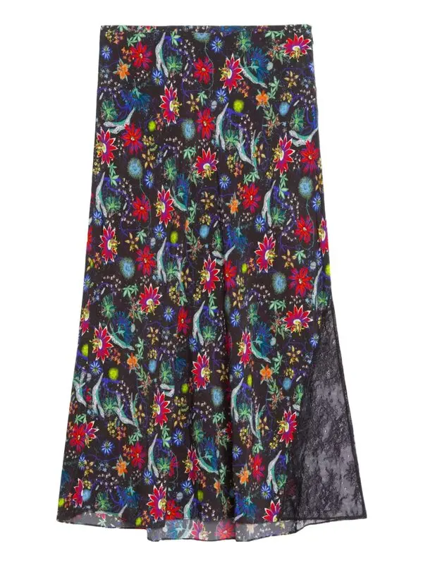 Zadig&Voltaire Printed Midi Skirt With Lace Detail - Black