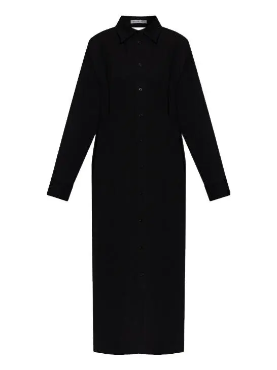Balenciaga Long Sleeve Collared Dress With Deep V-neck Back - Black