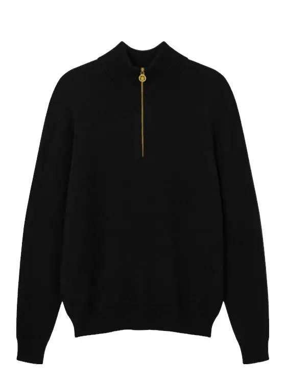 Versace Half-zipped Knitted Jumper With Medusa Patch - Black