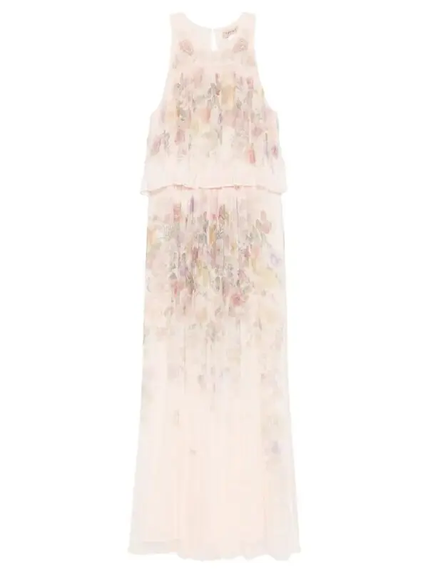 TWINSET Sleeveless Floral Print Maxi Dress - White