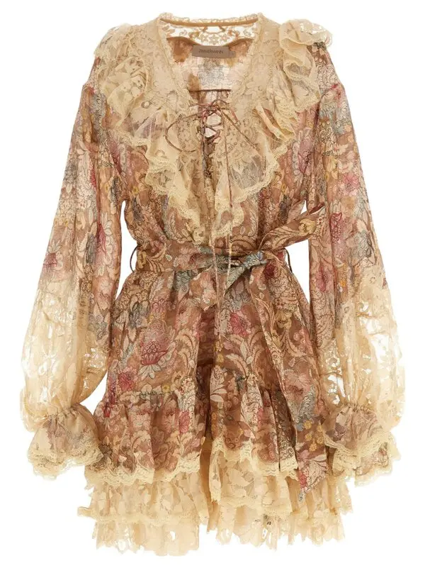 Zimmermann V-neck Lace Trimmed Dress - Nude