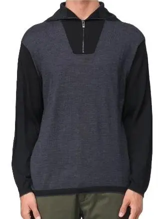 Emporio Armani Half-zip Wool Sweatshirt - Black