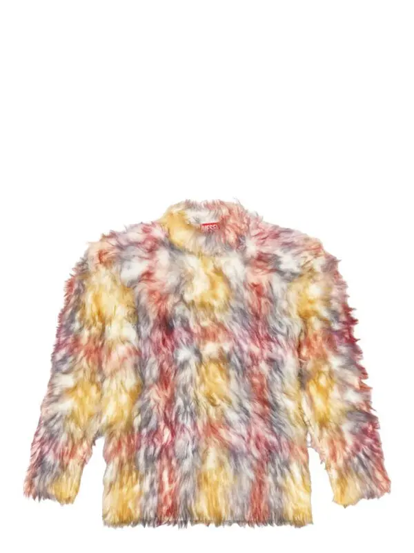 DIESEL® Long Sleeve Faux Fur Sweater - Grey/red