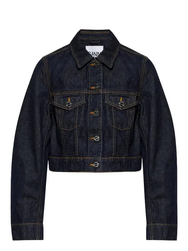 GANNI Cropped Denim Jacket - Black