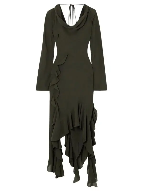 Acne Studios Asymmetrical Pleated Crepe Dress With Ruffles - Black