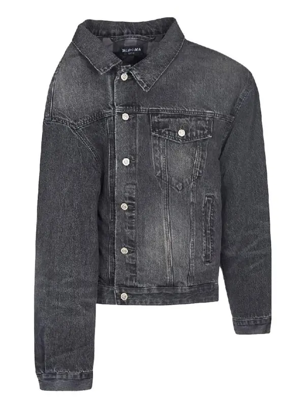Balenciaga Lapel Button Denim Jacket - Gray