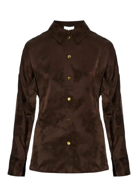 GANNI Jacquard Tie-waist Satin Shirt - Black