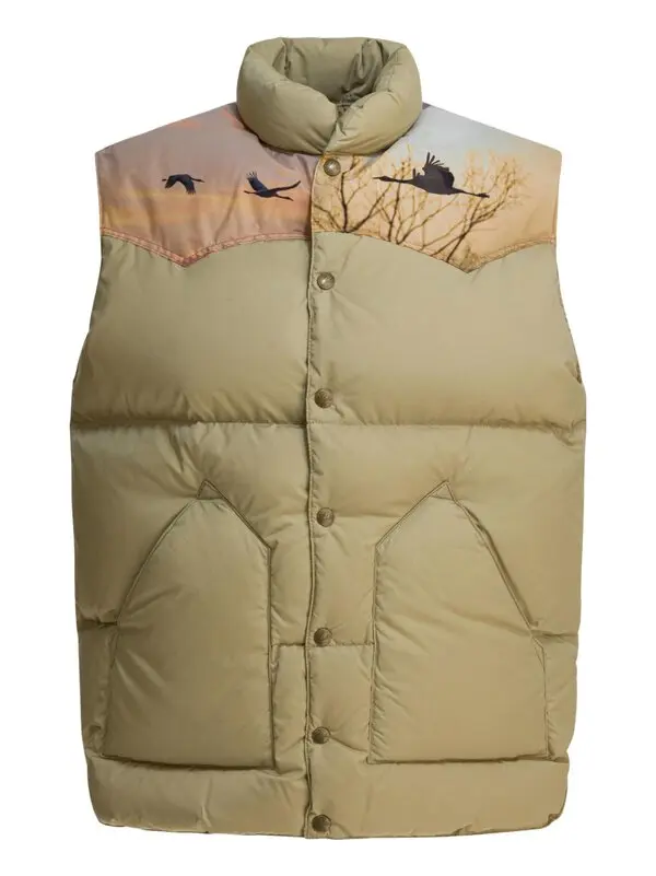 Needles X Rocky Mountain Featherbed Sleeveless Jacket With Bird Print - Nude