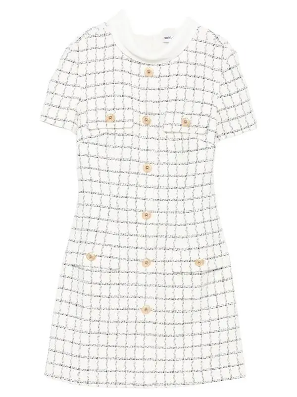 SELF-PORTRAIT Checked Button-detailed Mini Dress - Cream