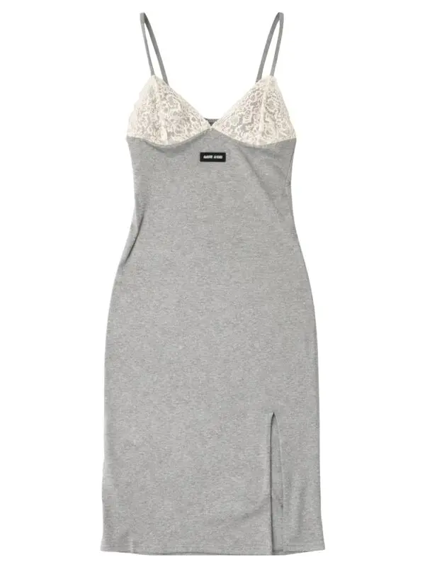 Miu Miu Lace Trimmed Slit Mini Dress - Grey