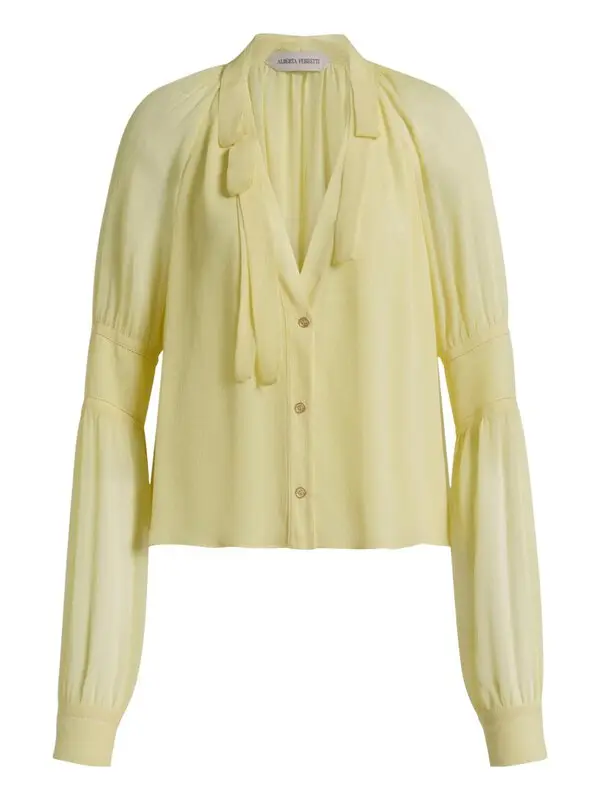 Alberta Ferretti Long Sleeve Shirt With Ribbon Detail - Nude