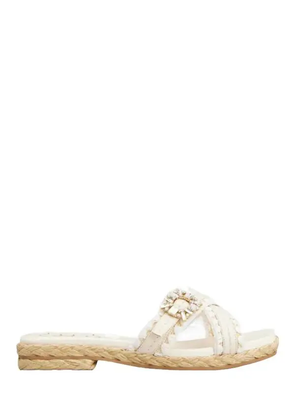 ROGER VIVIER Espadrille Raffia Mules With Crystal Buckle - Nude