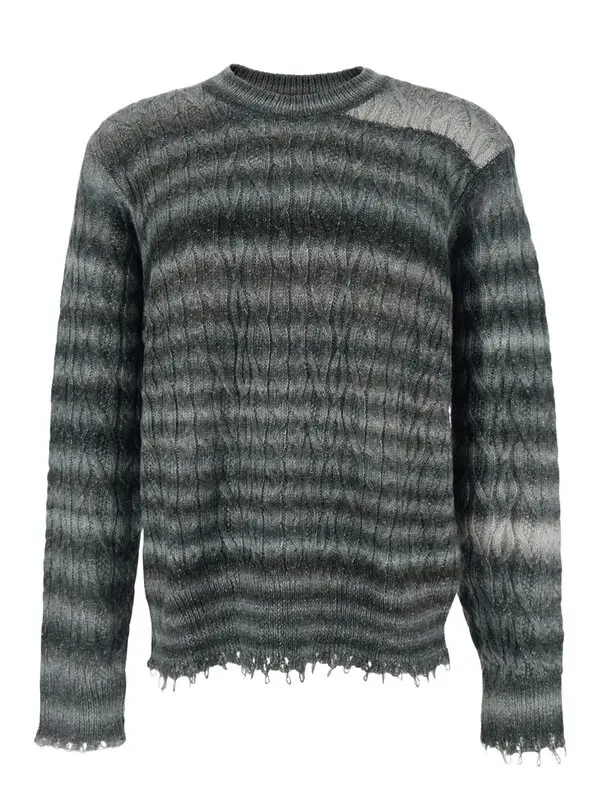 WON HUNDRED Striped Crew Neck Sweater With Fringed Hem - Grey