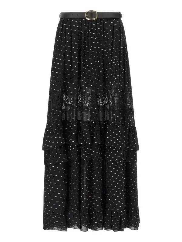 SELF-PORTRAIT Chiffon Lace Maxi Skirt - Black