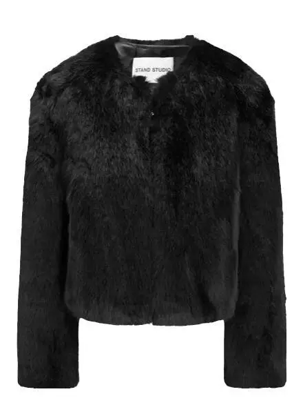 STAND STUDIO Faux Fur Zip-up Jacket - Black