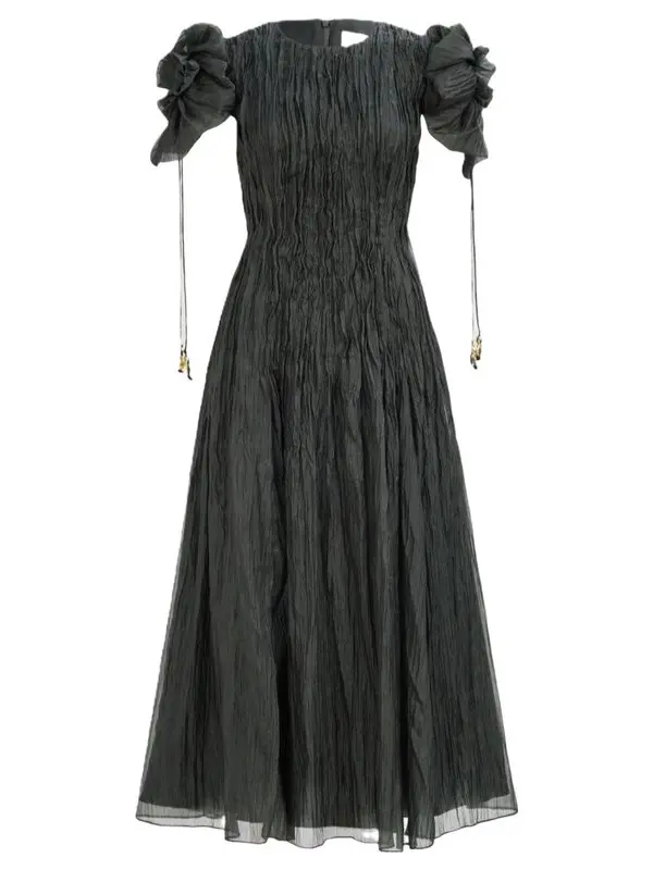 Aje Round Neck Pleated Puff Sleeve Dress - Black