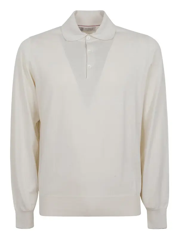 Brunello Cucinelli Long-sleeved Buttoned Polo Shirt - White