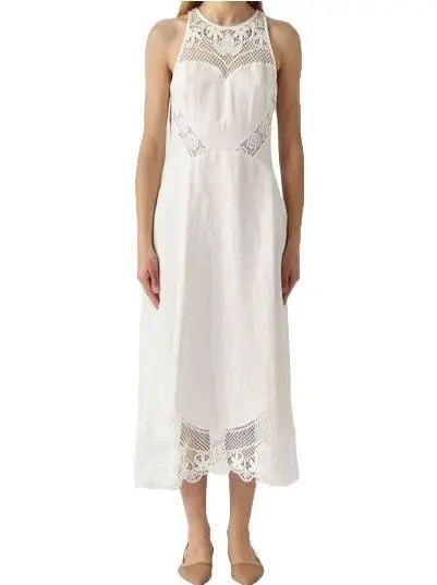 TWINSET Lace Midi Dress With Asymmetrical Hem - White