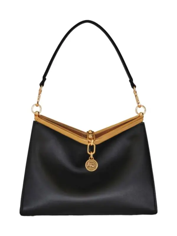 Etro Medium Vela Shoulder Bag With Logo Charm - Black