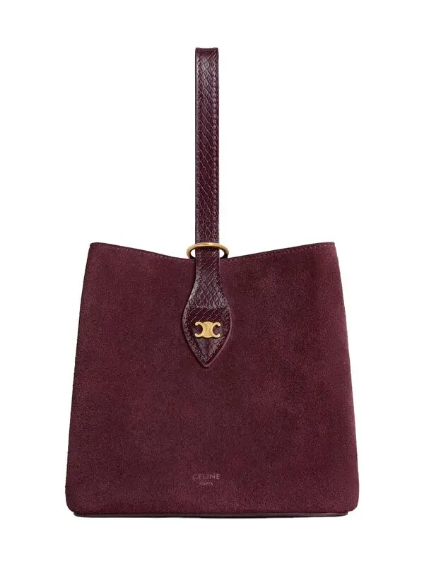 Celine Small Amber Bag In Suede And Python Effect Calfskin - Burgundy