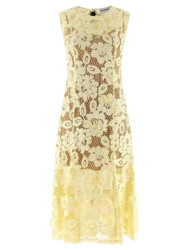SELF-PORTRAIT Floral Crochet Midi Dress - Yellow