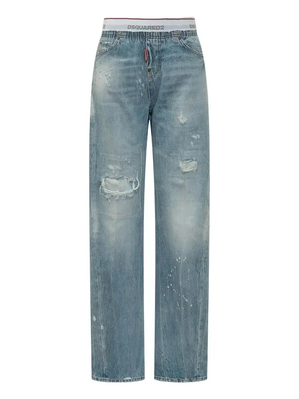 Dsquared2 Distressed Light Wash Loose Twist Jeans - Blue
