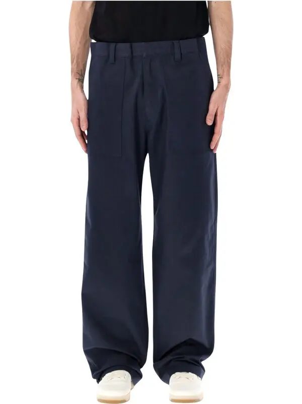 Prada Wide-leg Cotton Trousers With Triangle Patch - Blue