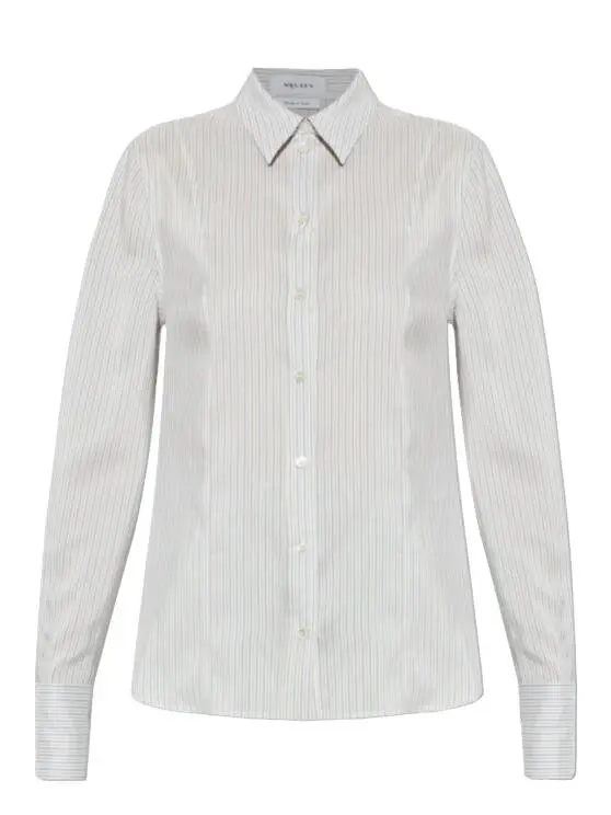 Alexander McQueen Striped Shirt With Button Closure - White