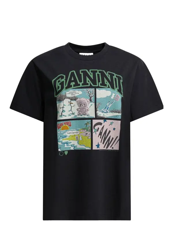 GANNI Bear Comic Teddy" Graphic T-shirt - Phantom Black
