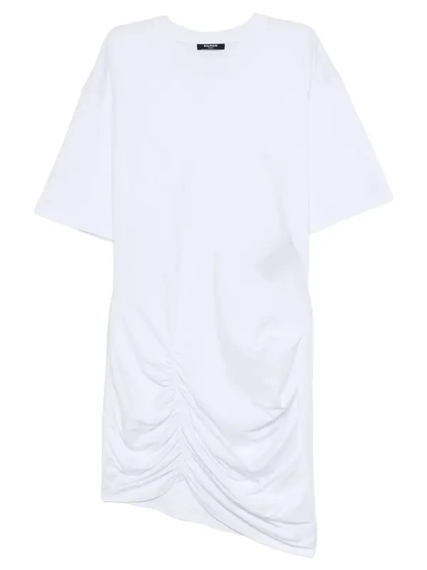 Balmain Gathered Detail Mini Dress - White