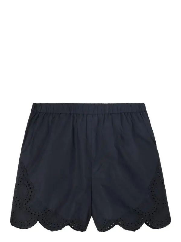 Loulou De Saison Aurora Scalloped Broderie Anglaise Cotton Shorts - Black