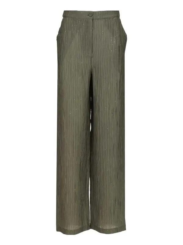 Emporio Armani Pleated Embellished Wide Leg Pants - Green