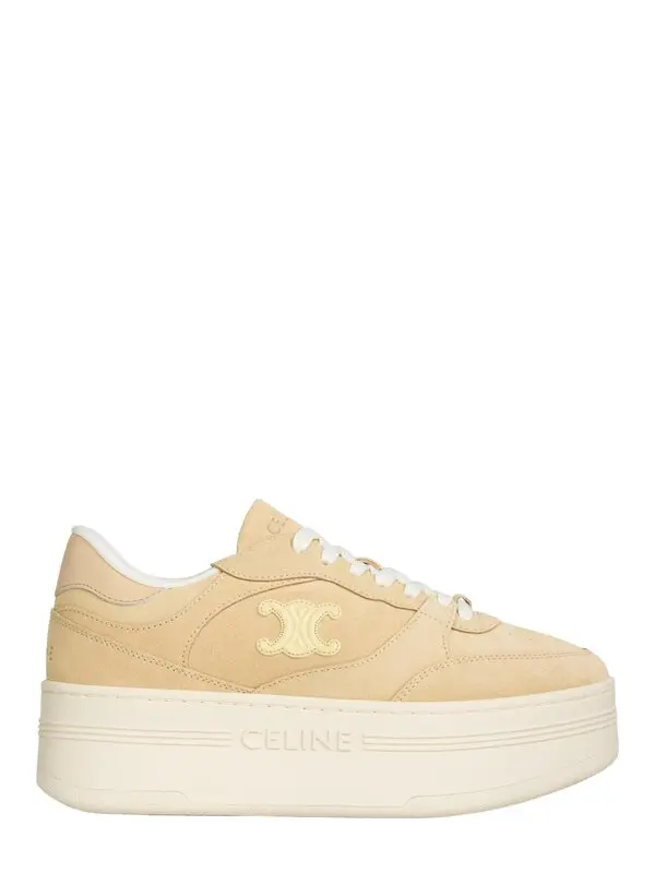 Celine Block Wedge Sneaker In Suede Calfskin And Calfskin - Nude