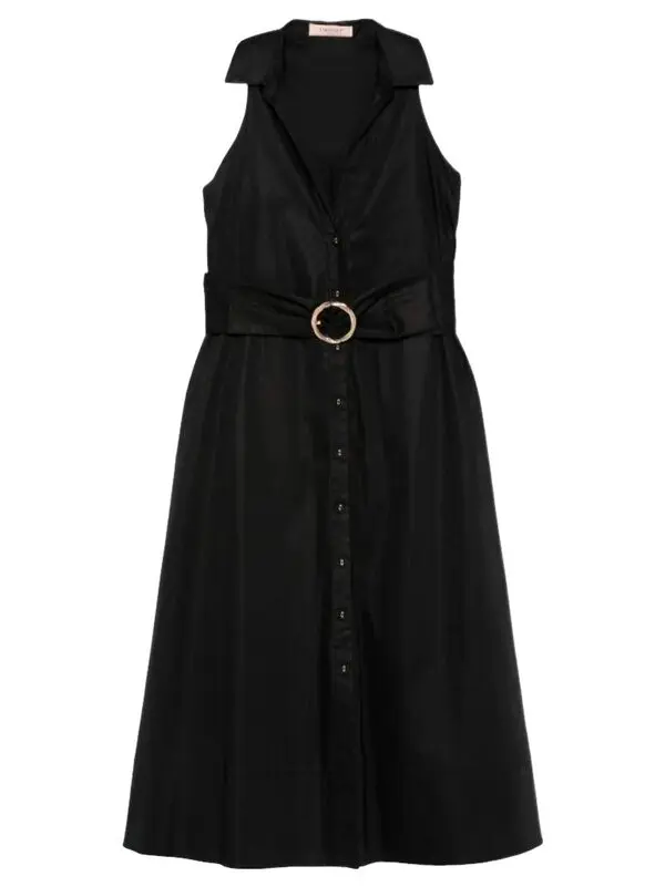 TWINSET Sleeveless V-neck Belted Dress With Matching Hardware - Black