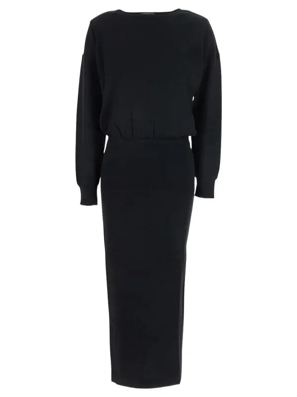 P.a.r.o.s.h Boat-neck Long-sleeved Midi Dress - Black